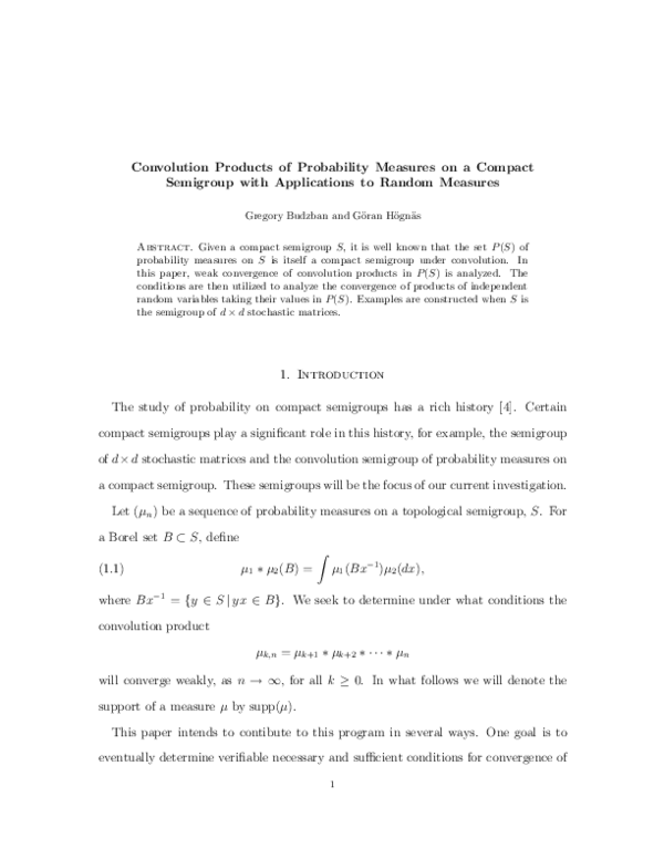 (PDF) Convolution products of probability measures on completely simple semigroups