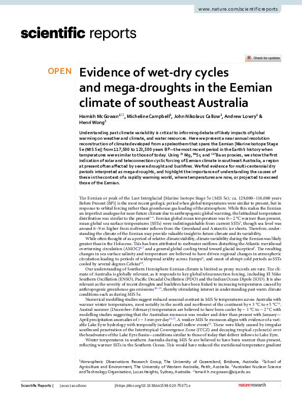 (PDF) Evidence of wet-dry cycles and mega-droughts in the Eemian ...