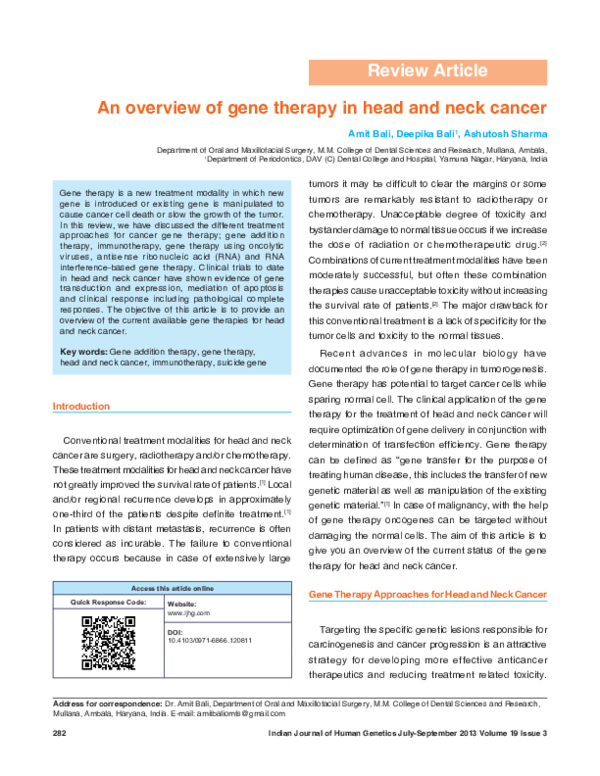 (PDF) An overview of gene therapy in head and neck cancer