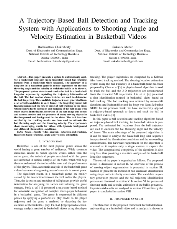 Pdf A Trajectory Based Ball Detection And Tracking System With Applications To Shooting Angle
