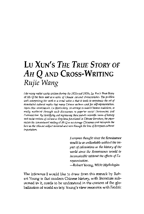 (PDF) Lu Xun’s The true story of Ah Q and cross-writing