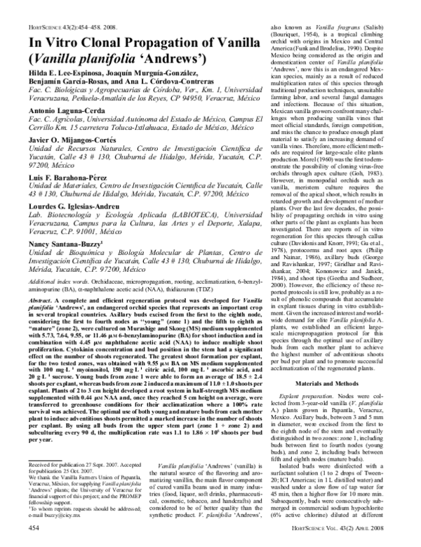 (PDF) In Vitro Clonal Propagation of Vanilla (Vanilla planifolia ‘Andrews’)