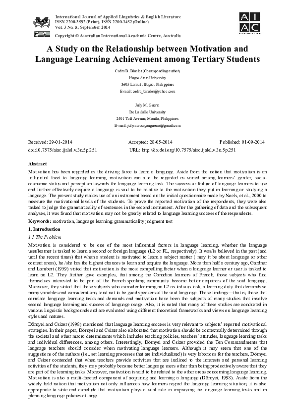 (PDF) A Study on the Relationship between Motivation and Language ...
