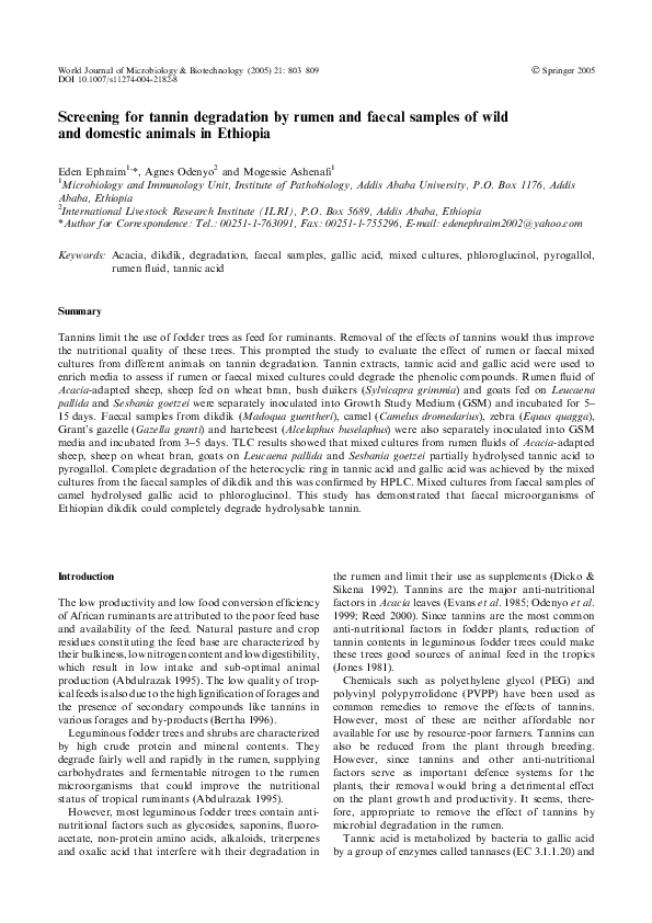 (PDF) Screening for Tannin Degradation by Rumen and Faecal Samples of ...