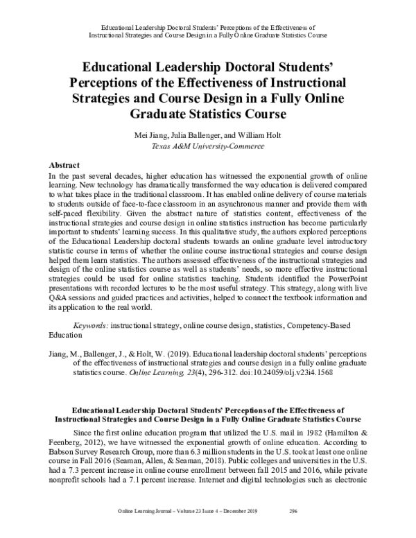 (PDF) Educational Leadership Doctoral Students’ Perceptions of the ...