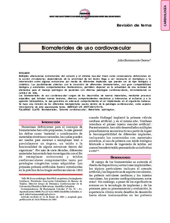 (PDF) Biomateriales de uso cardiovascular