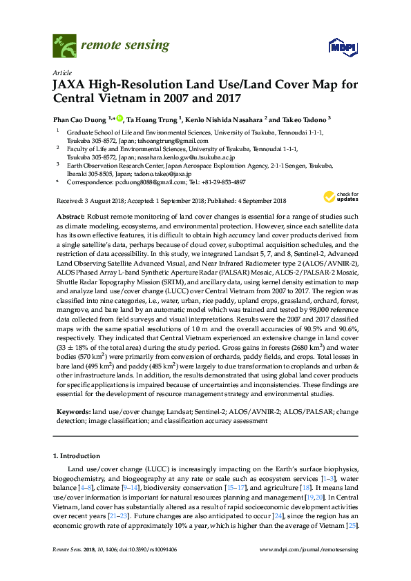 (PDF) JAXA High-Resolution Land Use/Land Cover Map for Central Vietnam ...