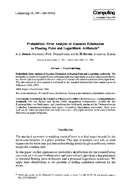 (PDF) Probabilistic error analysis of gaussian elimination in floating point and logarithmic ...
