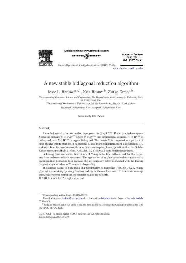 (PDF) A new stable bidiagonal reduction algorithm