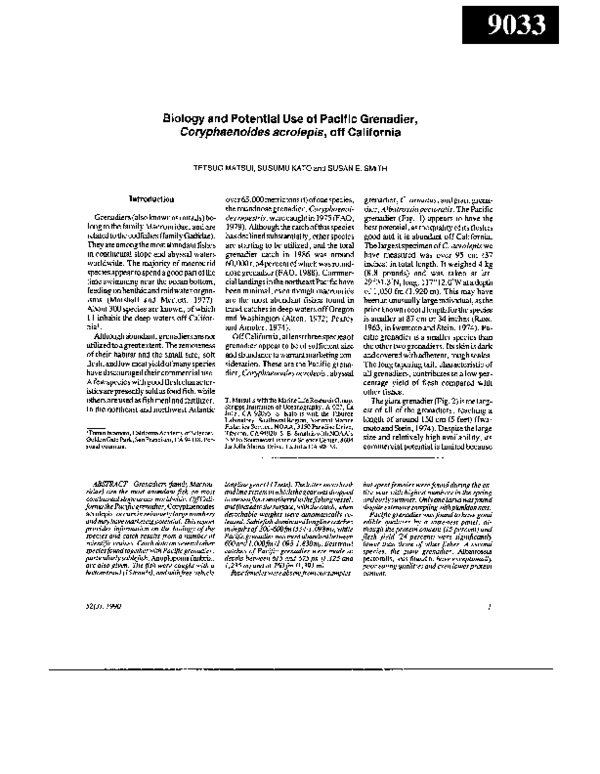 (PDF) Biology and potential use of Pacific grenadier, Coryphaenoides ...
