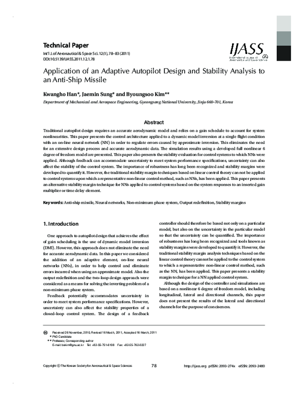 (PDF) Application of an Adaptive Autopilot Design and Stability Analysis to an Anti-Ship Missile