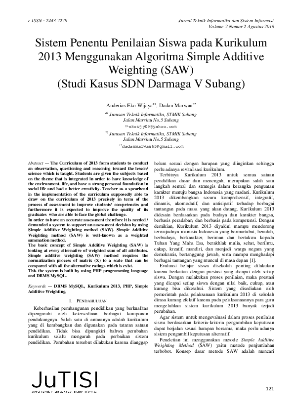 (PDF) Sistem Penentu Penilaian Siswa pada Kurikulum 2013 Menggunakan ...