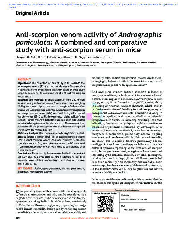 (PDF) Anti-scorpion venom activity of Andrographis paniculata: A ...