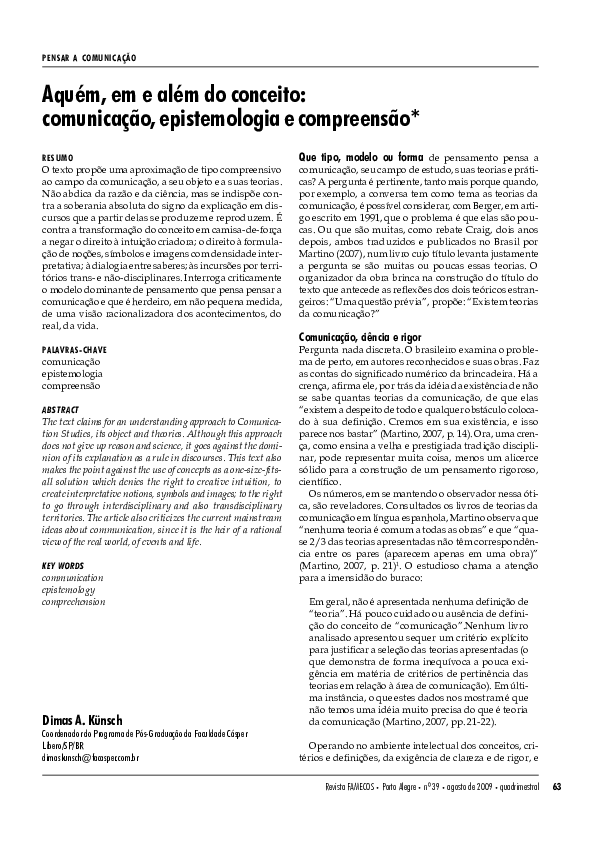 (PDF) Aquém, em e além do conceito: comunicação, epistemologia e ...