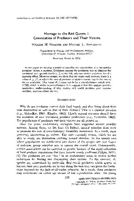(PDF) Homage to the red queen. I. Coevolution of predators and their ...