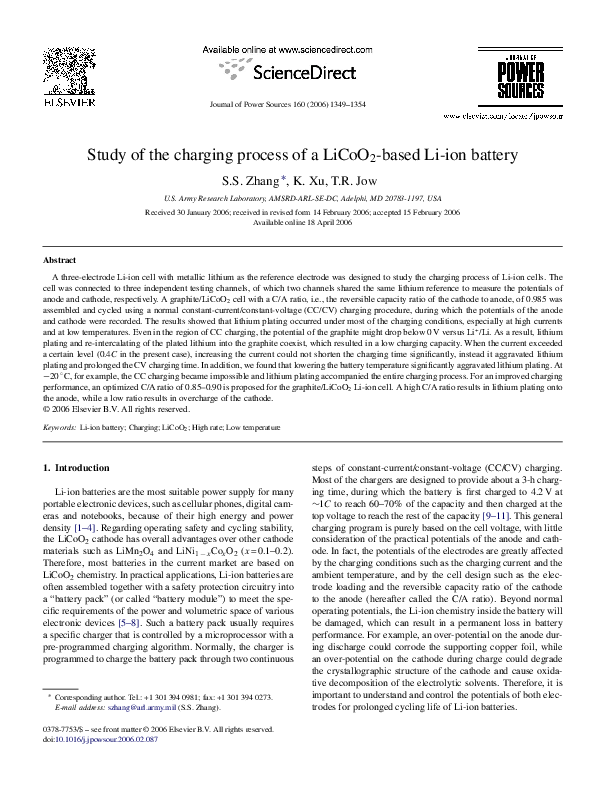 (PDF) Study of the charging process of a LiCoO2-based Li-ion battery