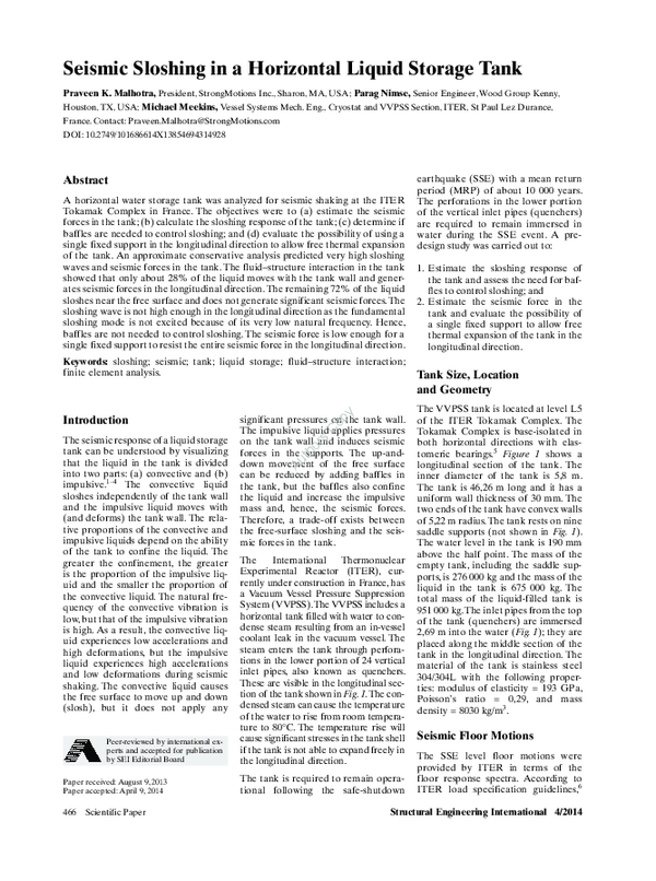 (PDF) Seismic Sloshing in a Horizontal Liquid Storage Tank