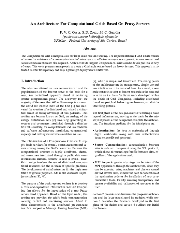 (PDF) An Architecture For Computational Grids Based On Proxy Servers