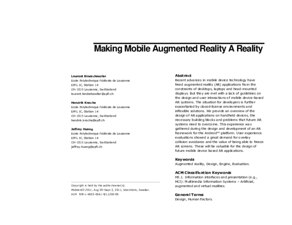 (PDF) Making Mobile Augmented Reality A Reality