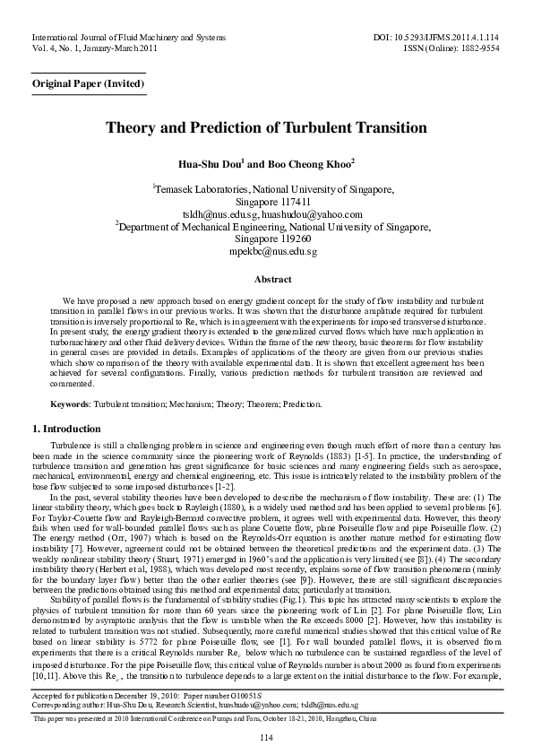 (PDF) Theory and Prediction of Turbulent Transition | Khoo Boo Cheong - Academia.edu