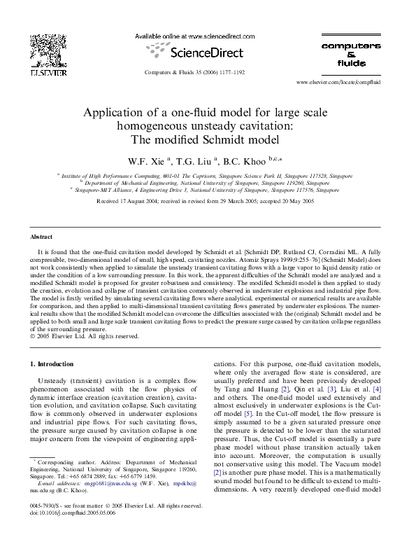(PDF) Application of a one-fluid model for large scale homogeneous ...
