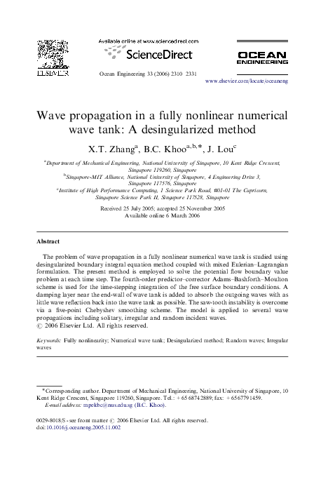 (PDF) Wave propagation in a fully nonlinear numerical wave tank: A desingularized method