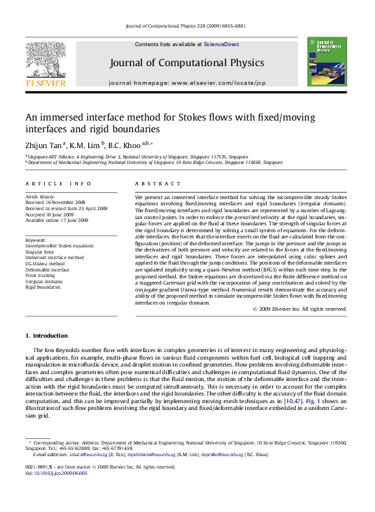 Pdf An Immersed Interface Method For Stokes Flows With Fixed Moving Interfaces And Rigid
