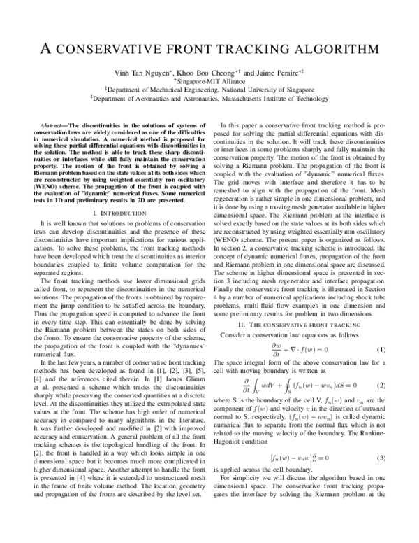 (PDF) A Conservative Front Tracking Algorithm