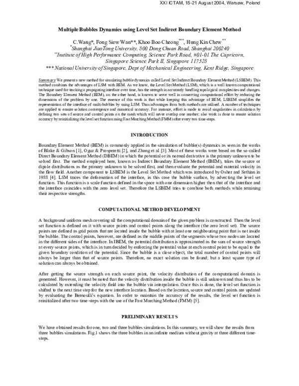 Pdf Multiple Bubbles Dynamics Using Level Set Indirect Boundary