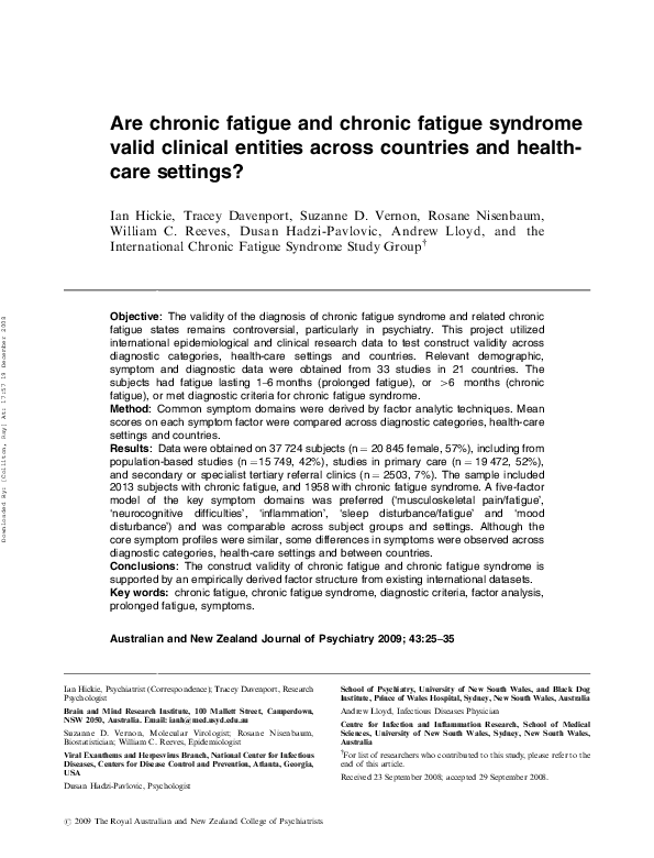 (PDF) Are chronic fatigue and chronic fatigue syndrome valid clinical ...