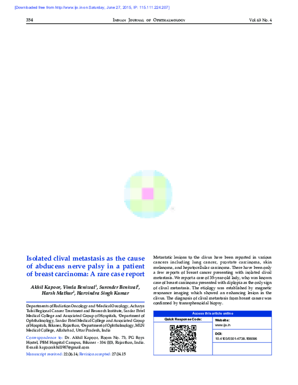 (PDF) Isolated clival metastasis as the cause of abducens nerve palsy ...