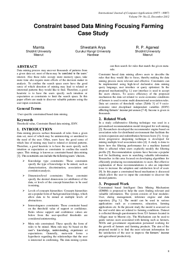 (PDF) Constraint based Data Mining Focusing Farming Case Study