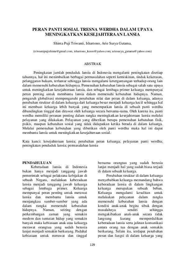(PDF) Peran Panti Sosial Tresna Werdha Dalam Upaya Meningkatkan Kesejahteraan Lansia
