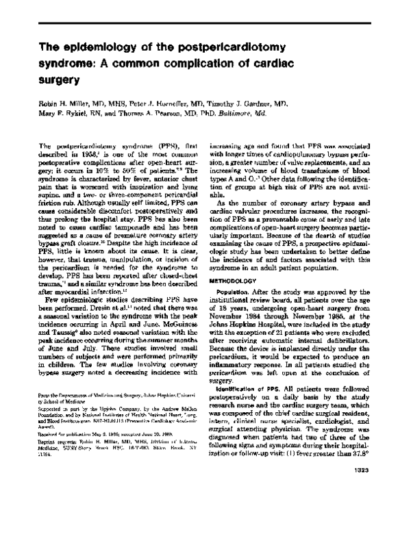 (PDF) The epidemiology of the postpericardiotomy syndrome: A common complication of cardiac surgery