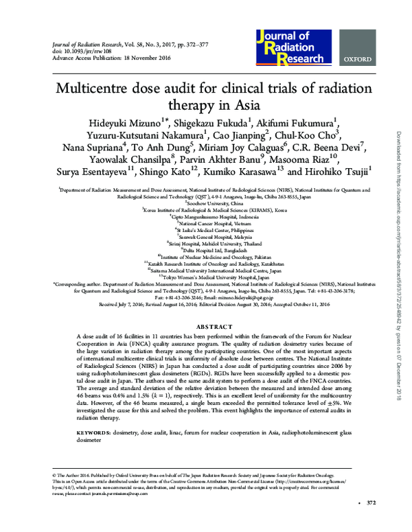 (PDF) Multicentre dose audit for clinical trials of radiation therapy ...