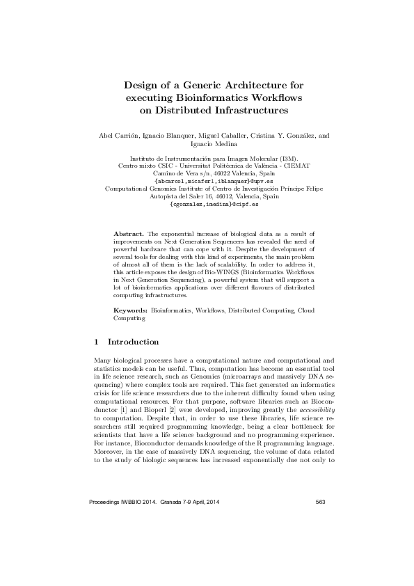 Pdf Design Of A Generic Architecture For Executing Bioinformatics