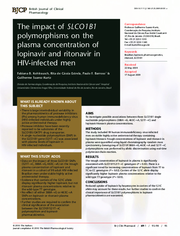 (PDF) The impact of SLCO1B1 polymorphisms on the plasma concentration ...