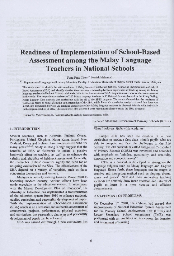 (PDF) Readiness of Implementation of School-Based Assessment Among the Malay Language Teachers ...