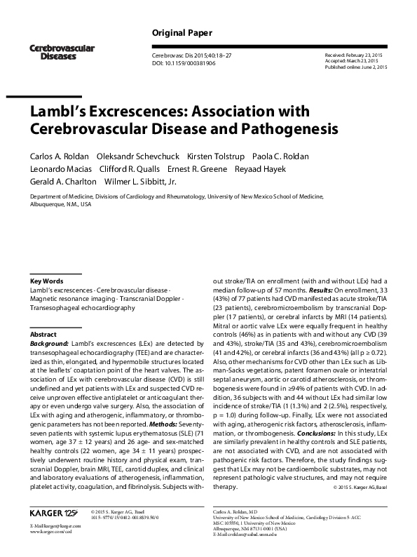 (PDF) Lambl's Excrescences: Association with Cerebrovascular Disease ...