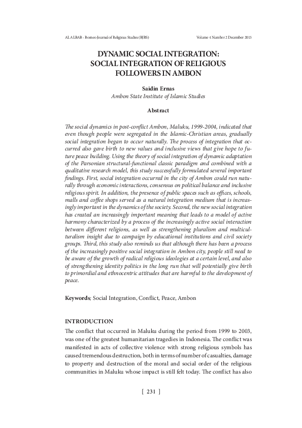 (PDF) Dynamic Social Integration: Social Integration of Religious ...