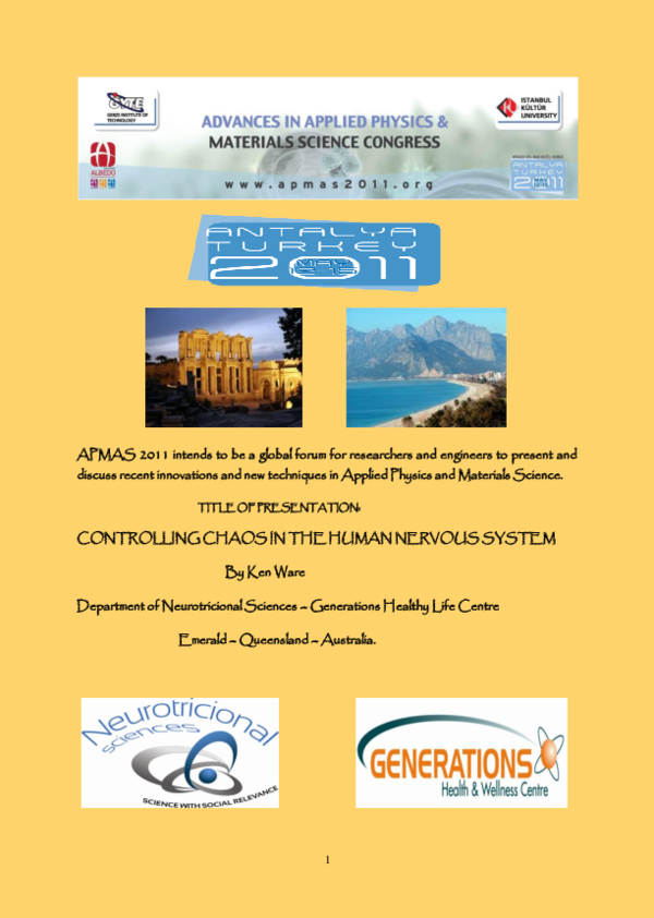 (PDF) Controlling Chaos in the Human Nervous System | Ken Ware - Academia.edu