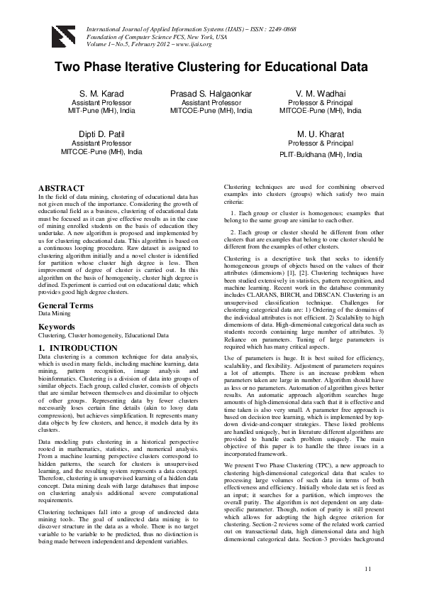 (PDF) Two Phase Iterative Clustering for Educational Data