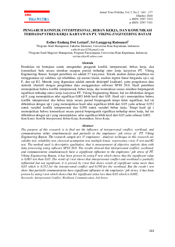 (PDF) Pengaruh Konflik Interpersonal, Beban Kerja, Dan Komunikasi ...