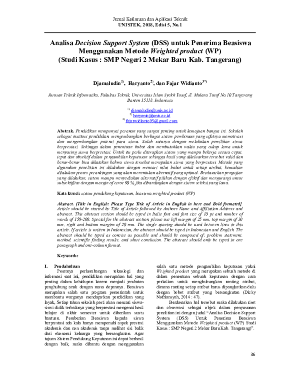 (PDF) Analisa Decision Support System (DSS) untuk Penerima Beasiswa ...