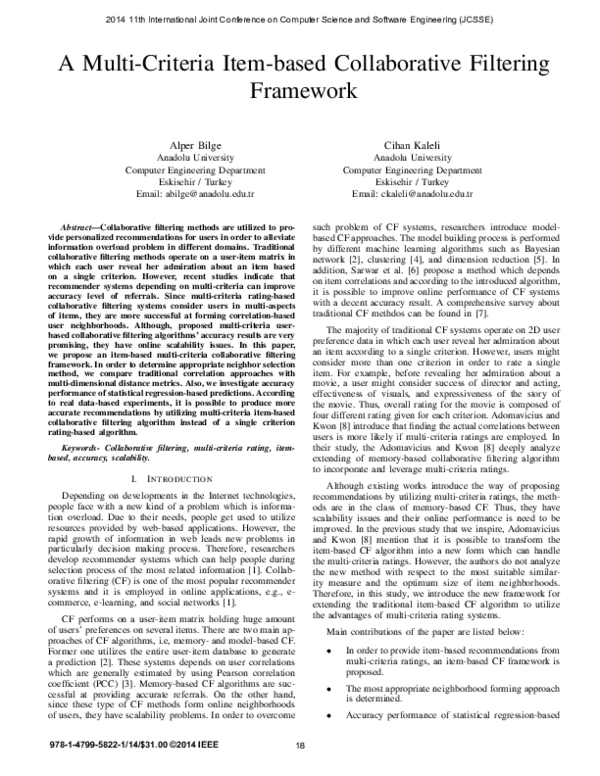 (PDF) A multi-criteria item-based collaborative filtering framework