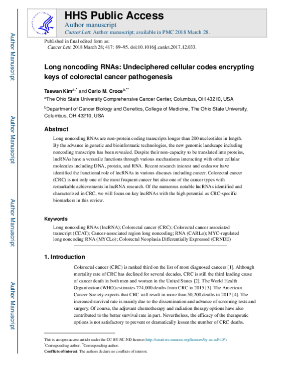 (PDF) Long noncoding RNAs: Undeciphered cellular codes encrypting keys ...
