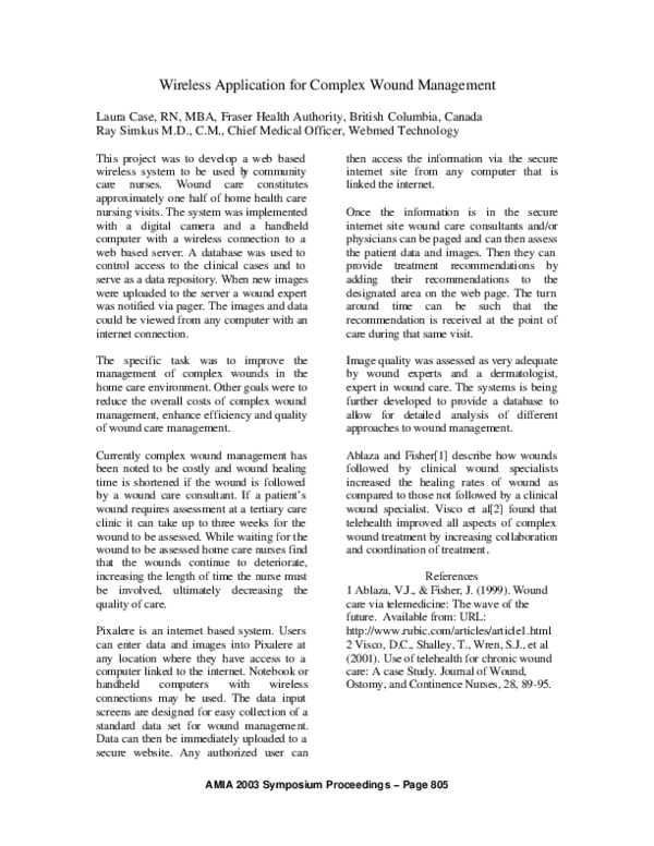 (PDF) Wireless application for complex wound management