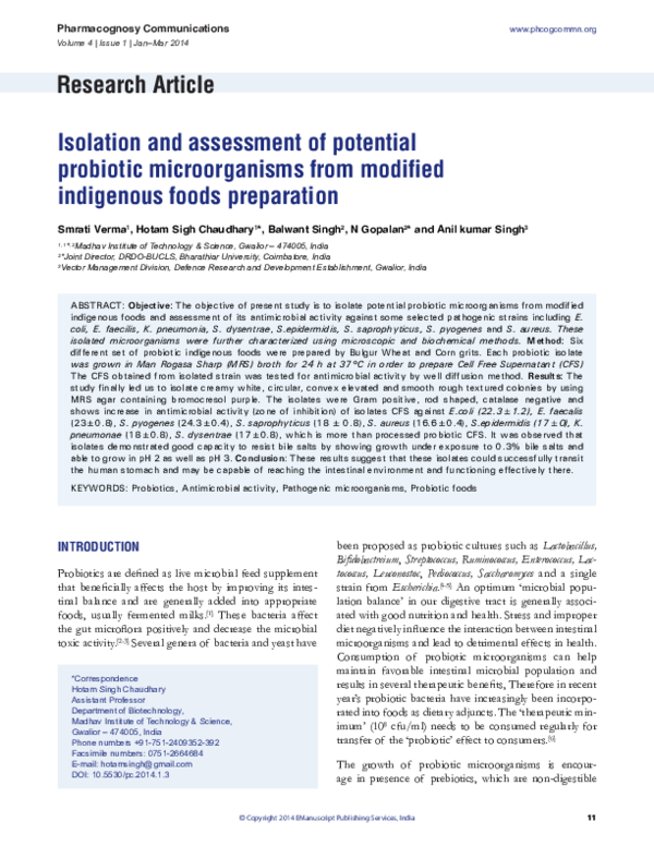(PDF) Isolation and assessment of potential probiotic microorganisms ...