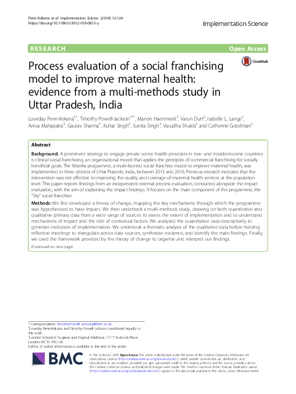 (PDF) Process evaluation of a social franchising model to improve ...