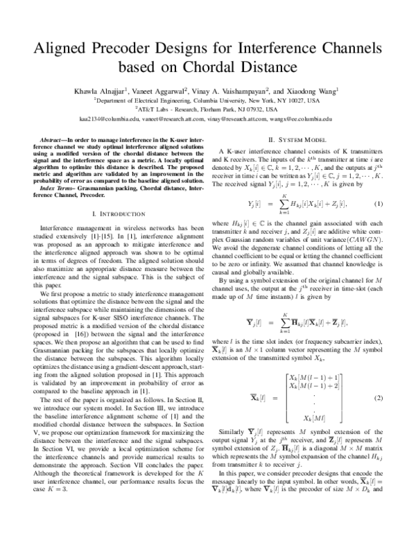 (PDF) Grassmannian Packing Based Aligned Precoder Designs for Interference Channels